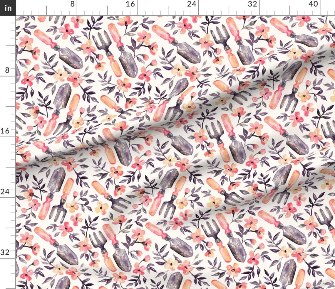 Spring Gardening Fabric Spring Gardening Peach Blossoms On | Etsy