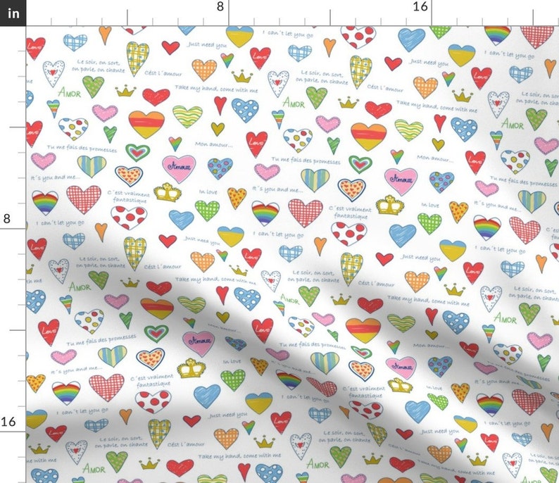 Tiny Colorful Heart Designs Fabric Love Pattern by - Etsy