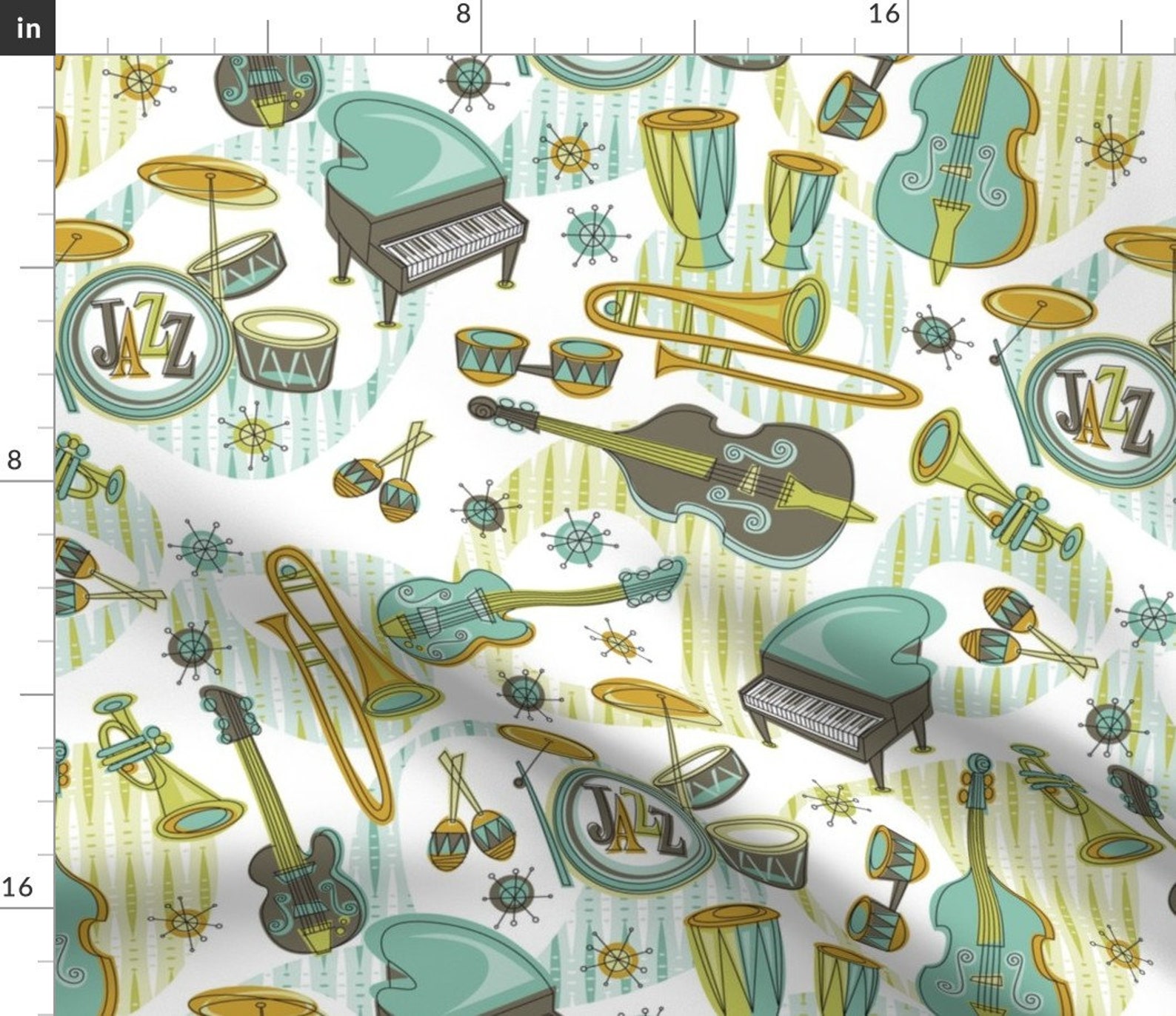 Jazz Fabric Retro Jazz by Cjldesigns Jazz Music Instruments | Etsy