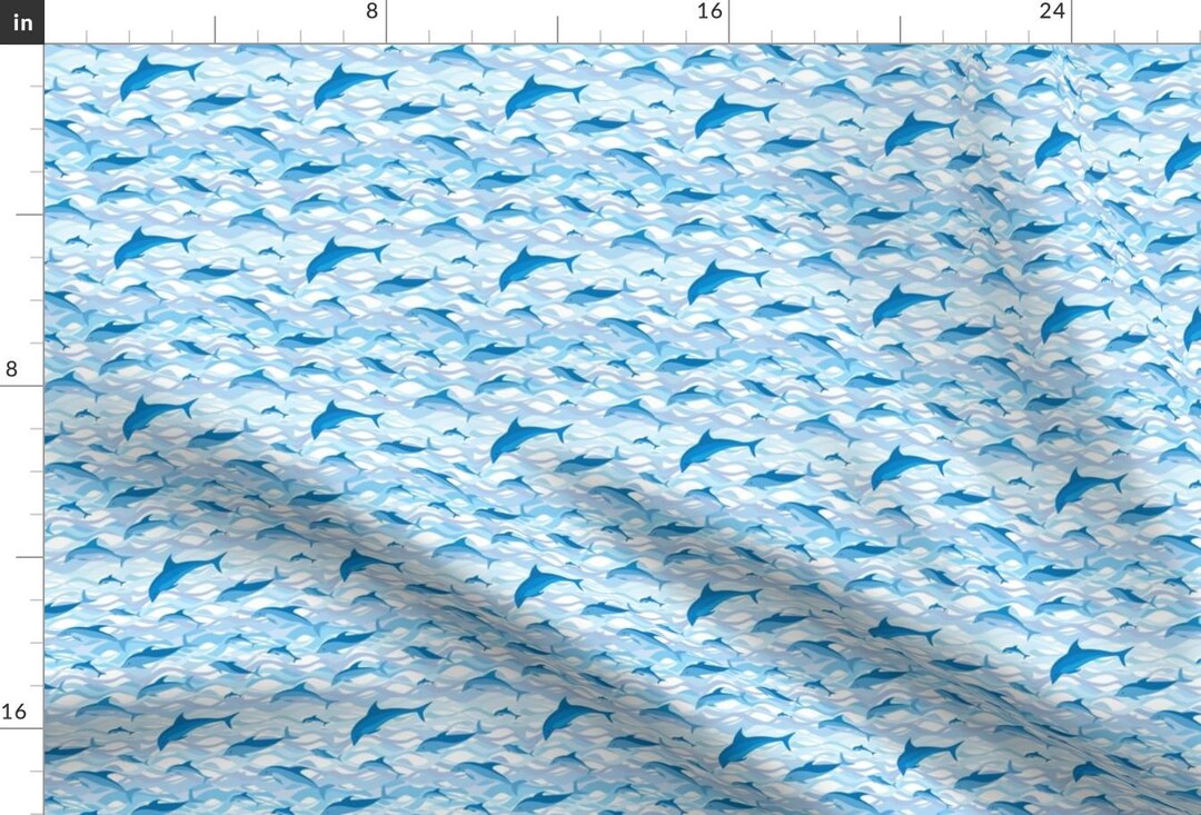 Dolphins Fabric - Dolphins Riding the Ocean Waves by Fabric is My Name ...