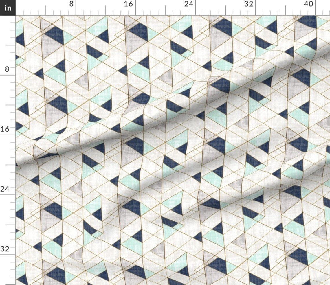 Triangles Fabric Mod Triangles Vintage Navy Mint Rotate by | Etsy
