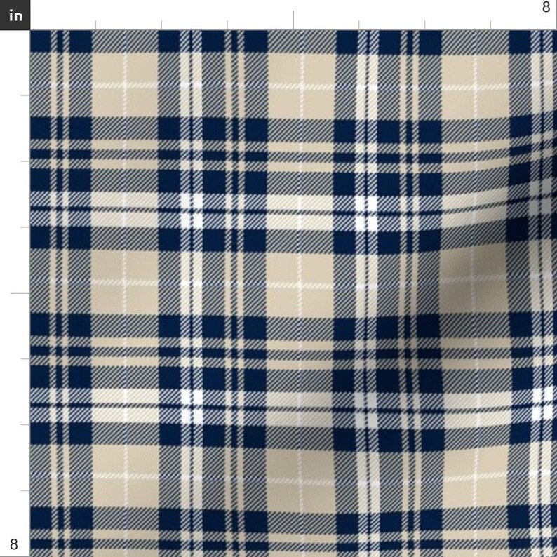 Plaid Fabric small Scale Fall Plaid Navy Tan White by | Etsy
