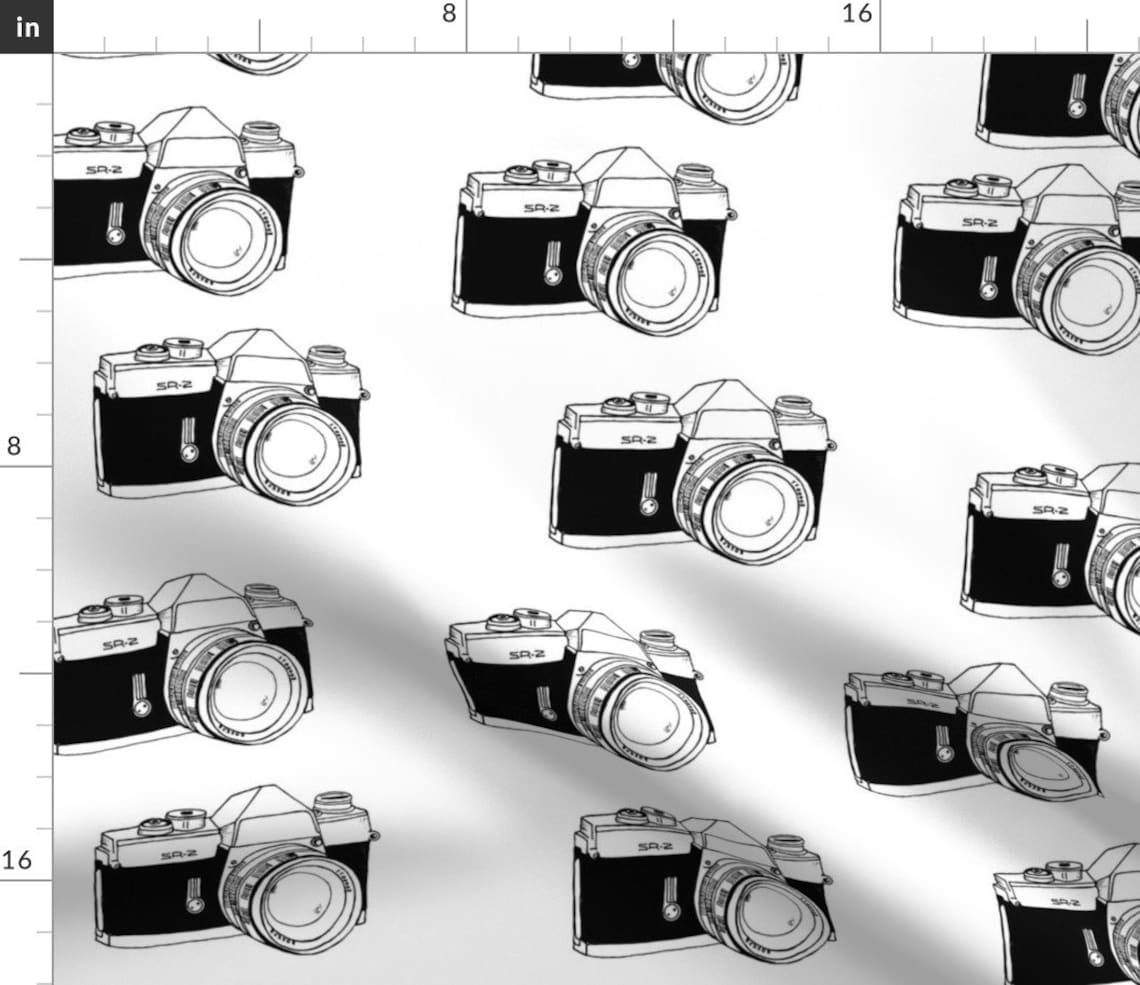Retro Cameras Fabric Old School Cameras by Maceymack Black - Etsy