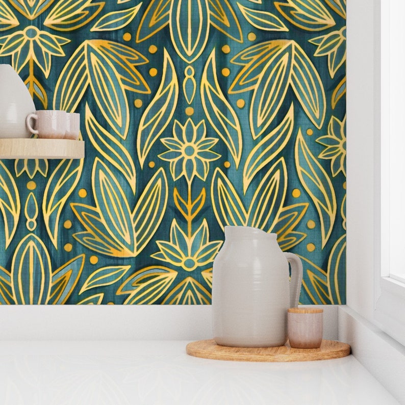 Rococo Wallpaper Rococo Yellow Enamel Art Deco by Tigatiga - Etsy