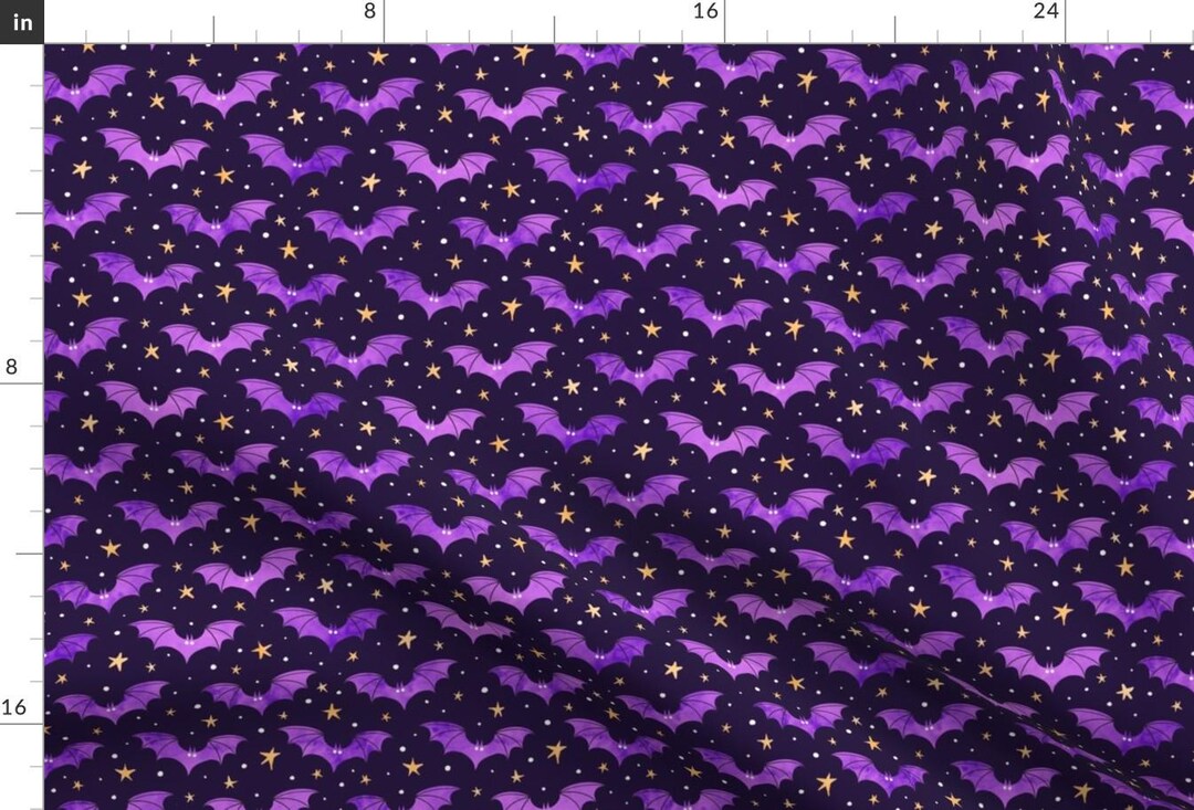 Halloween Bat Blue Purple Fabric - Watercolor Bats Purple on Black by ...