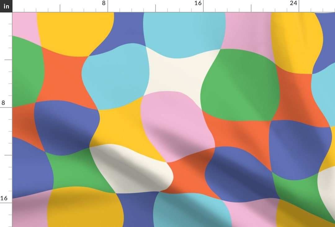 Bright Retro Check Fabric - Happy Wavy Check by Bethmcmilliandesigns ...