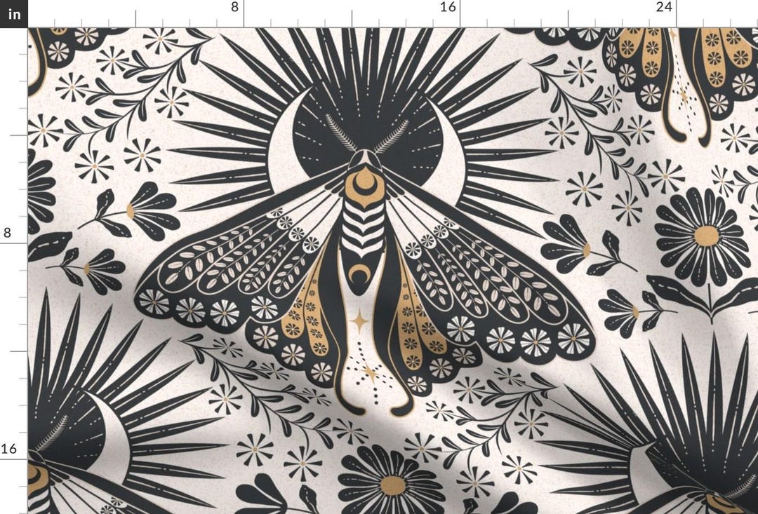 Boho Moths Fabric - Whimsigothic by Garabateo - Whimsigoth Night Sky ...