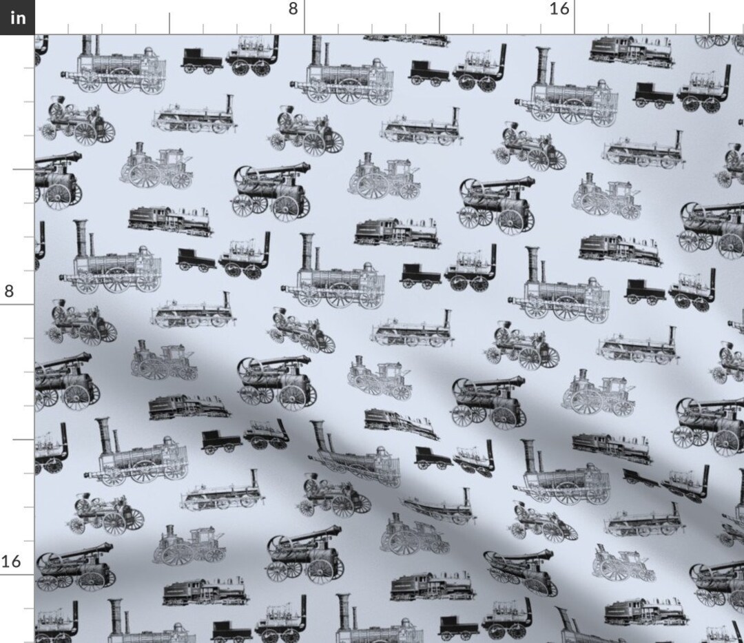 Steam Engine Fabric Antique Steam Engines Steel Grey Small 2 by Thin ...