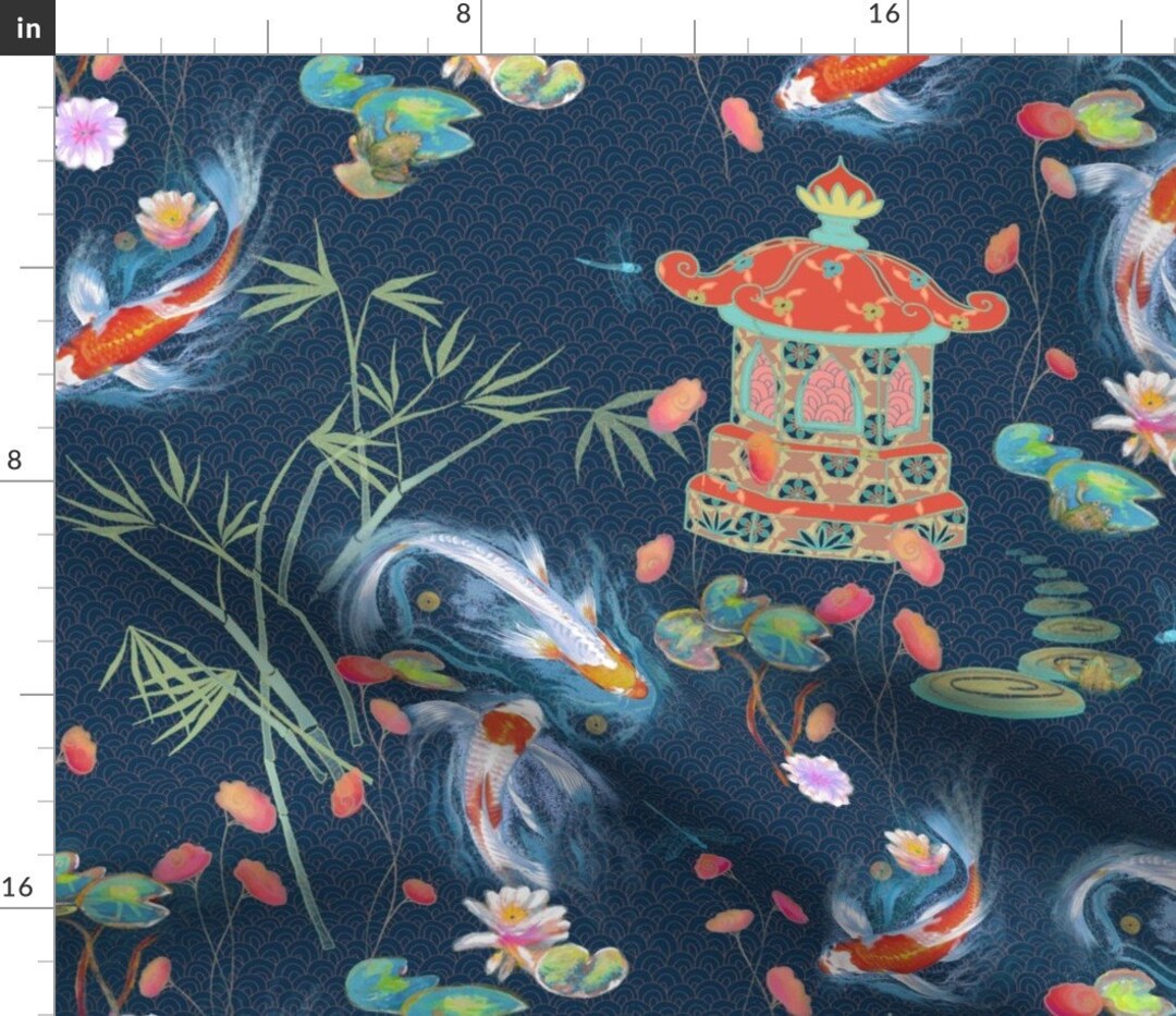 Japanese Fabric Japanese Water Garden Navy by Designed by Debby ...