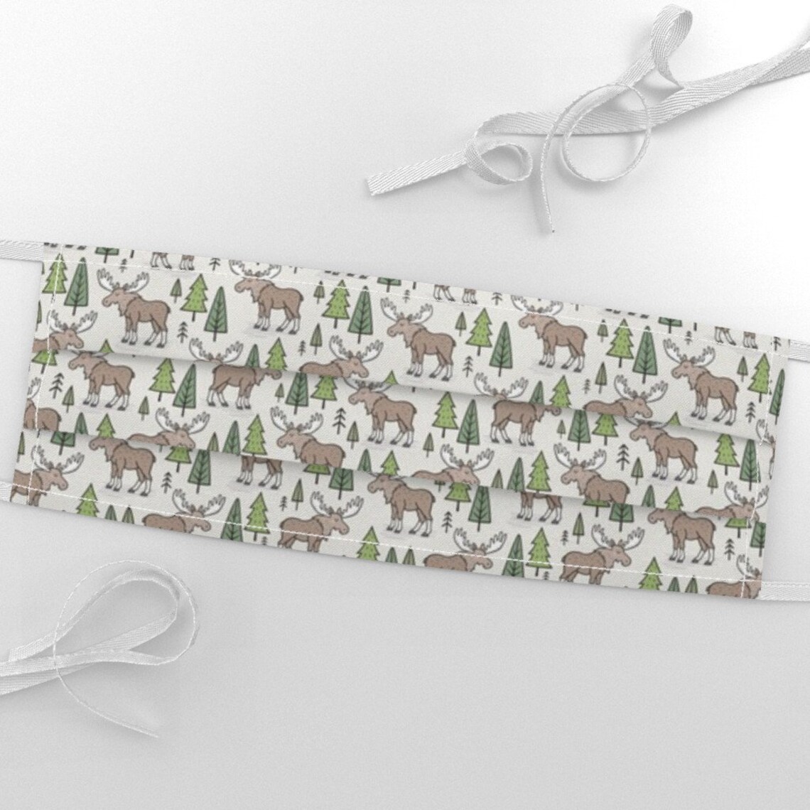 Moose Fabric Forest Woodland Moose Trees on Cloud Grey Tiny - Etsy