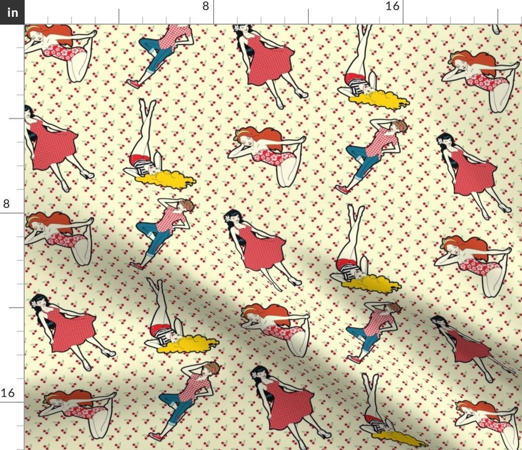 Pin Up Girl Fabric Retro Pinup Girls With Cherry Backdrop On | Etsy