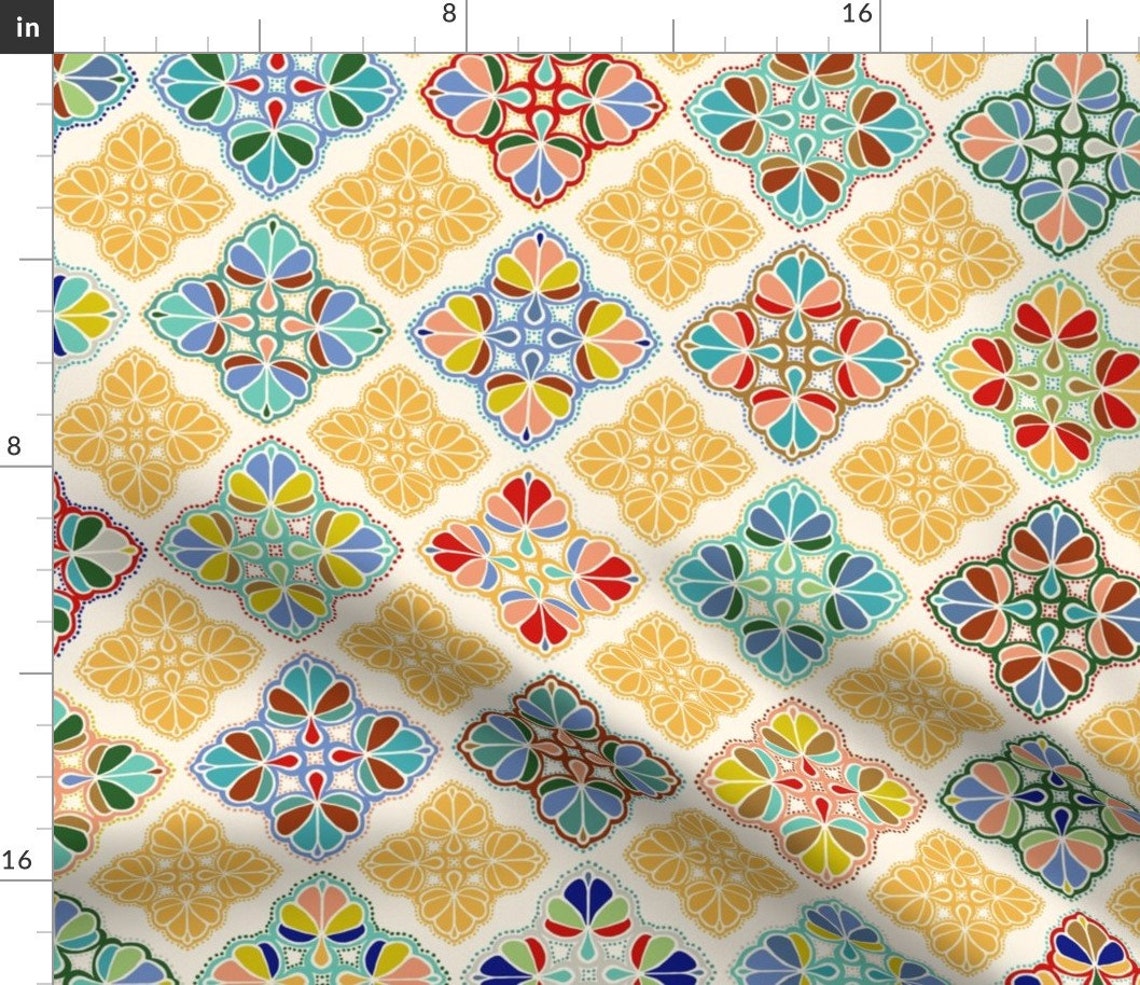 Moroccan Tiles Fabric A Sunny Day In Marrakesh By Patterista | Etsy