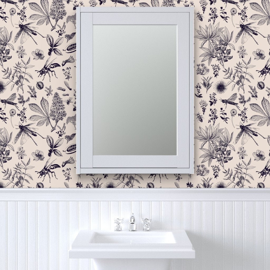 Botanical Insect Wallpaper Insect Garden Retro by - Etsy