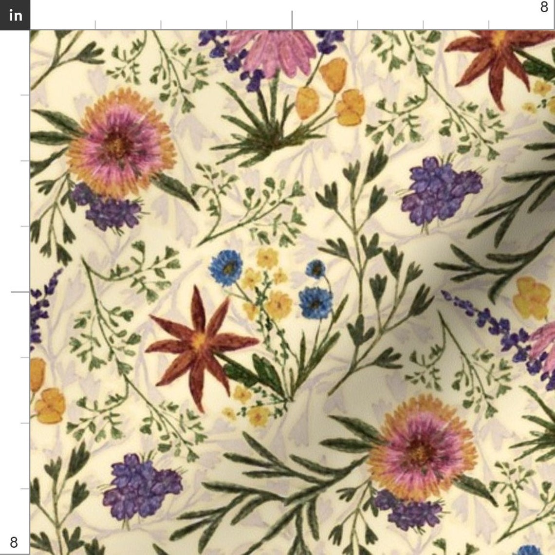 Dainty Yellow Floral Illustration Fabric Wildflower Chintz - Etsy