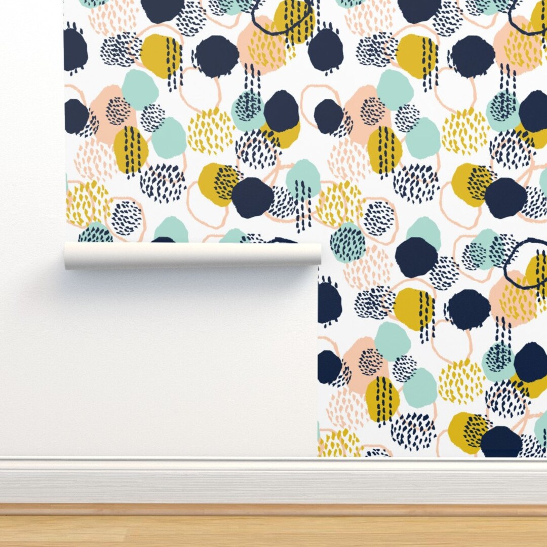 Mod Dot Wallpaper Abstract Painted Dotsfabric by - Etsy