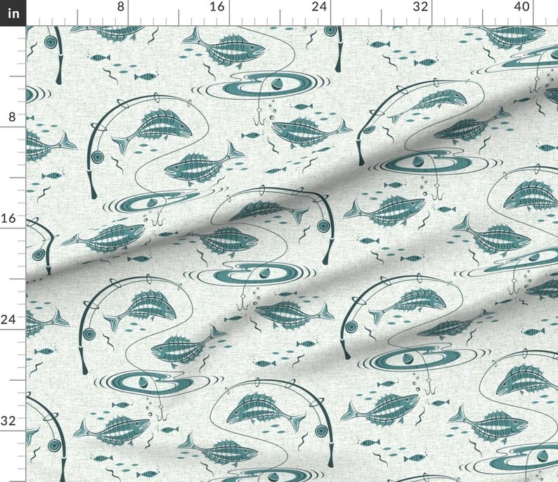Midcentury Mod Fish Toile Fabric Lake Fishing by Studioxtine - Etsy