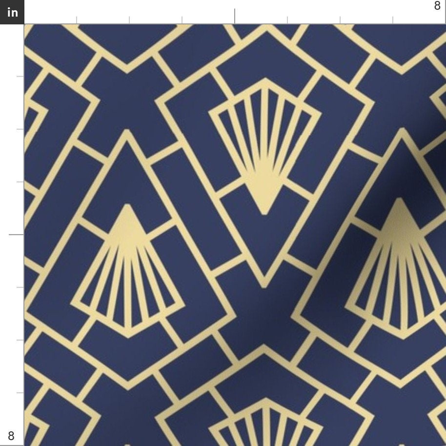 1920s Geometric Navy and Gold Fabric Art Deco Fan by - Etsy