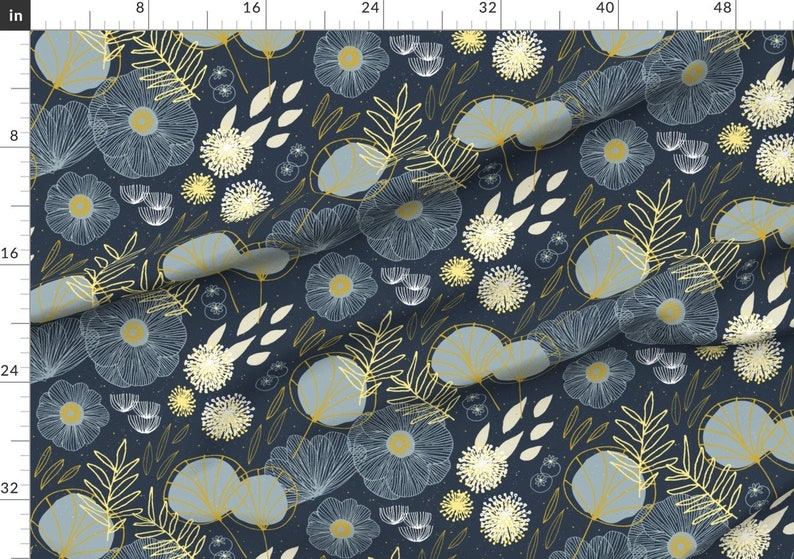 Hand Drawn Floral Fresh Fabric Spring Floral MM Navy Black | Etsy