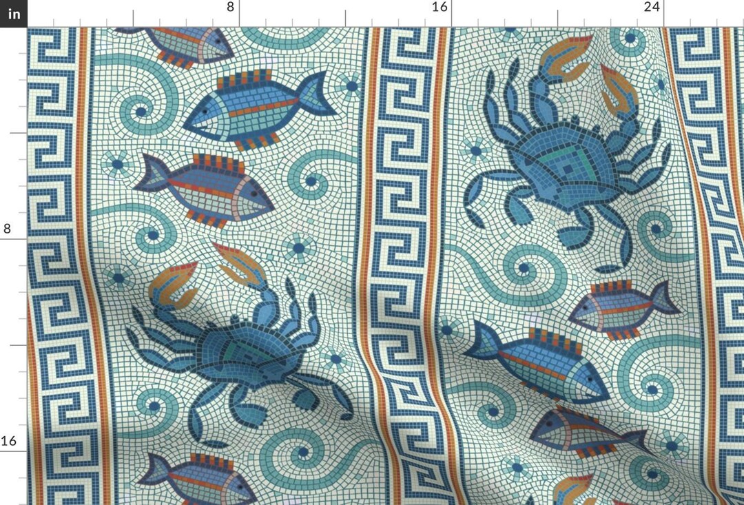 Crustacean Fabric - Crab Mosaic by Lily_studio - Beach Modern Mosaic ...