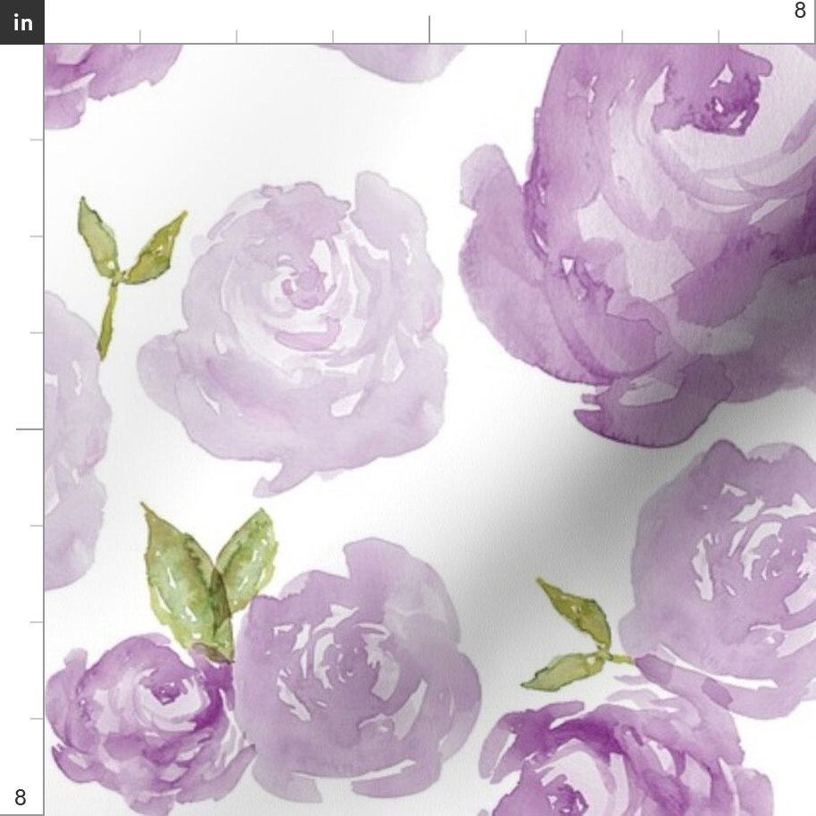 Rose Collage Fabric Purple Watercolor Floral by Laurapol | Etsy