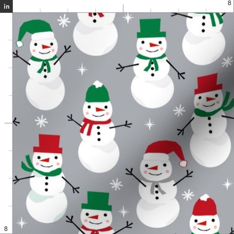 Snowman Fabric Snowman Winter Holiday Gray Christmas - Etsy