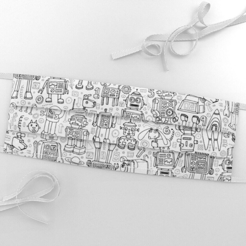 Black And White Robots Fabric Robot Pattern Black White By | Etsy