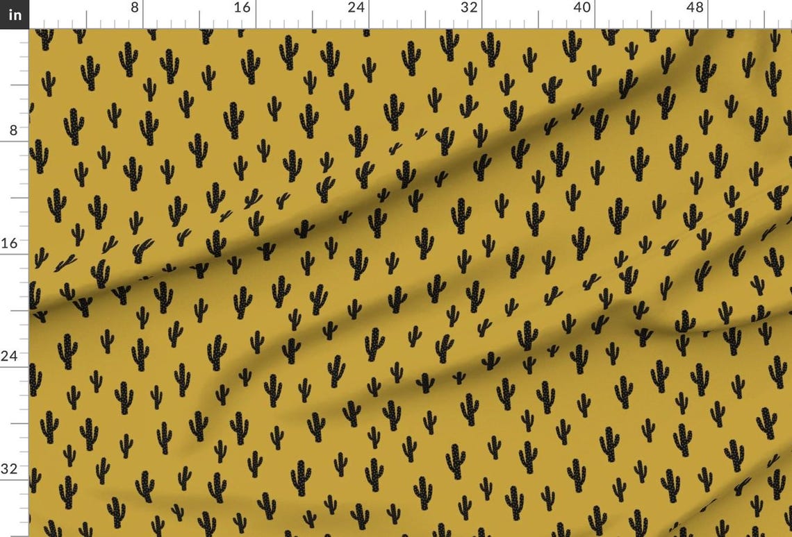 Cactus Fabric- Cactus in Mustard Fabric Designed by Kimsa - Cotton ...