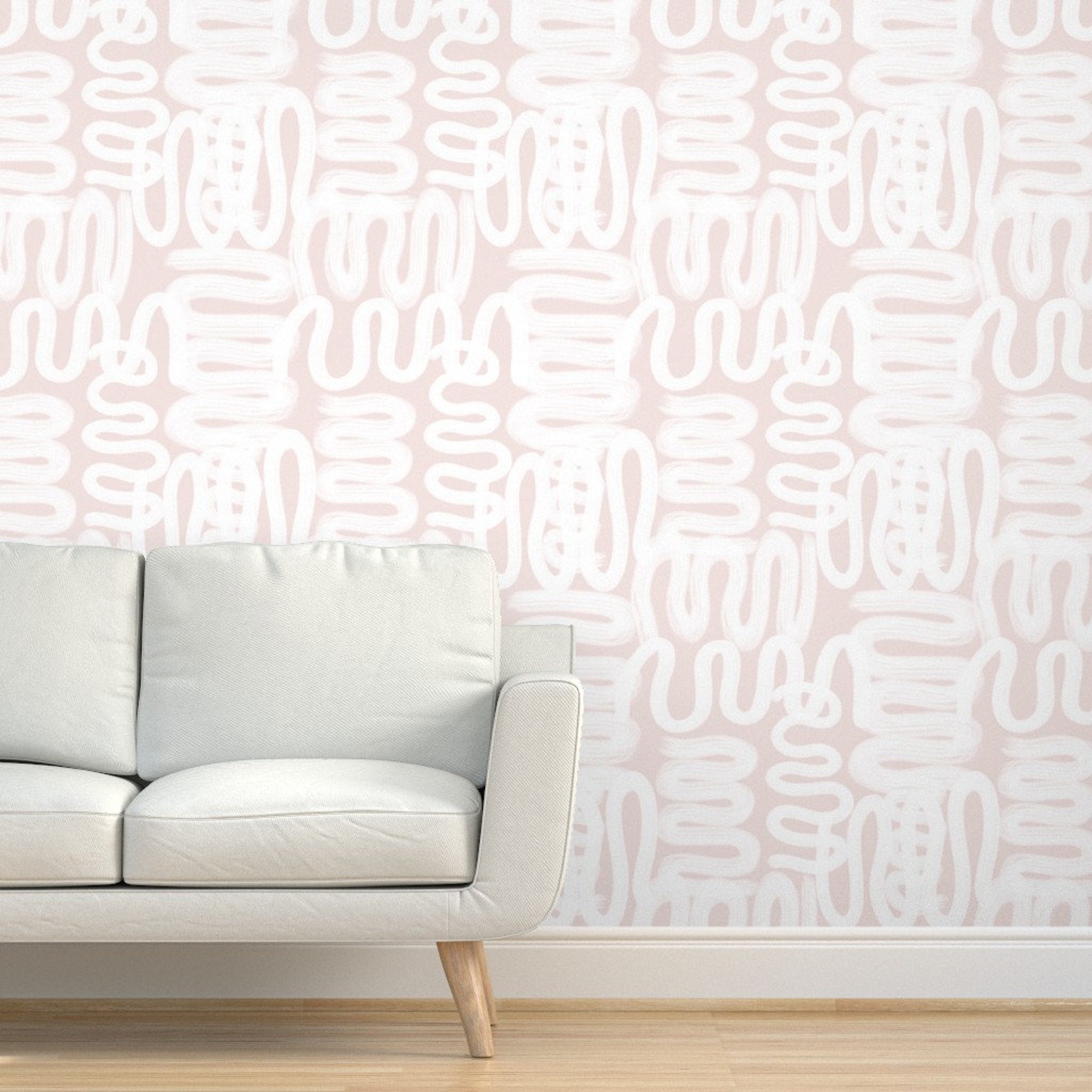 Squiggle Wallpaper Squiggle White on Petal Pink by Danika - Etsy