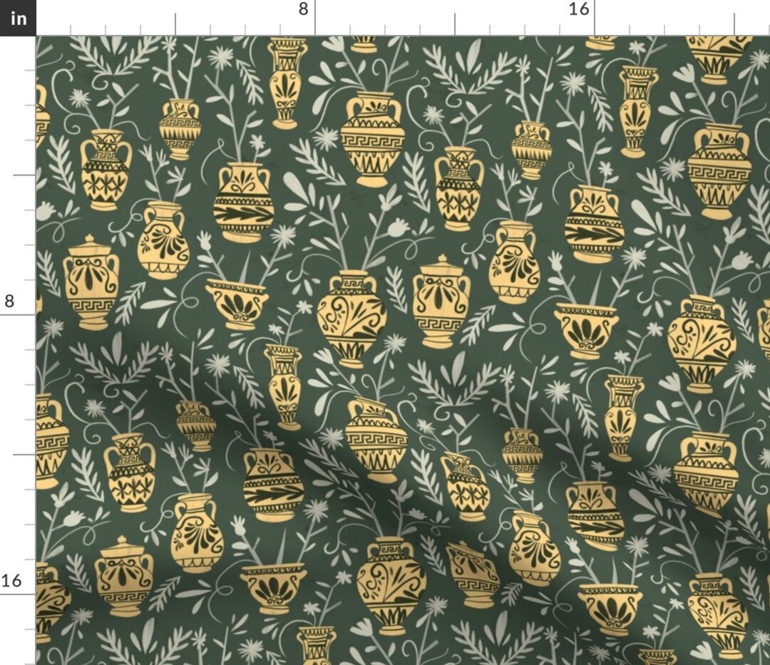 Greek Art Fabric Greek Vases With Flowers by Natalia - Etsy