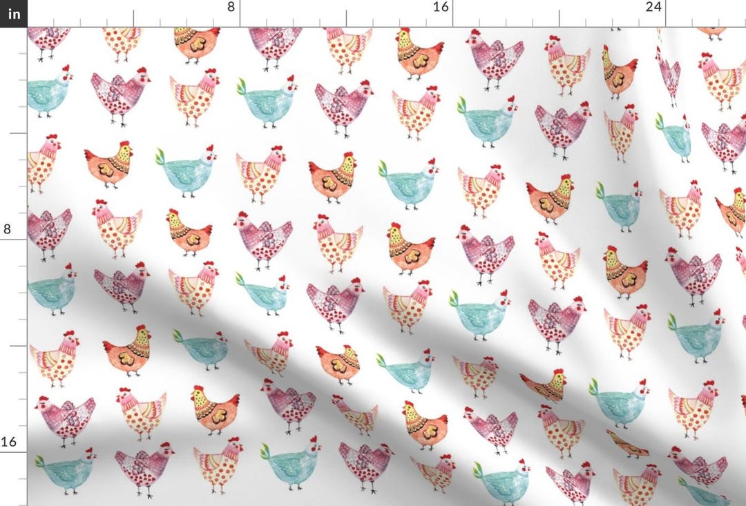 Chickens Fabric Colorful Chickens by Twodreamsshop Chickens Farm Animal ...