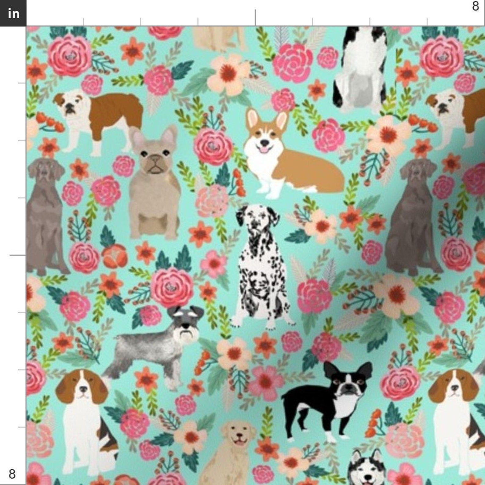 Floral Dogs Fabric Dogs And Florals Fabric By Petfriendly | Etsy