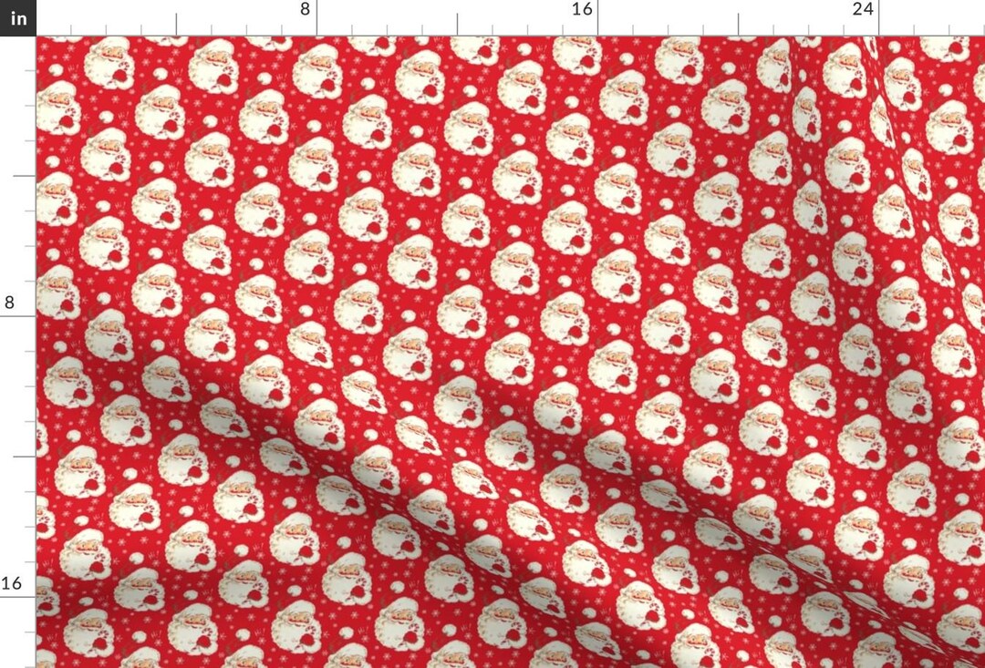 Vintage Santa Fabric - Hi Santa Red Small Size by Parisbebe - Christmas ...