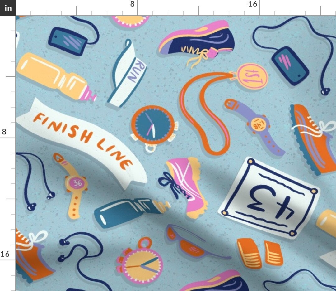 Marathon Running Blue Fitness Pattern Fabric Marathon by New Branch ...