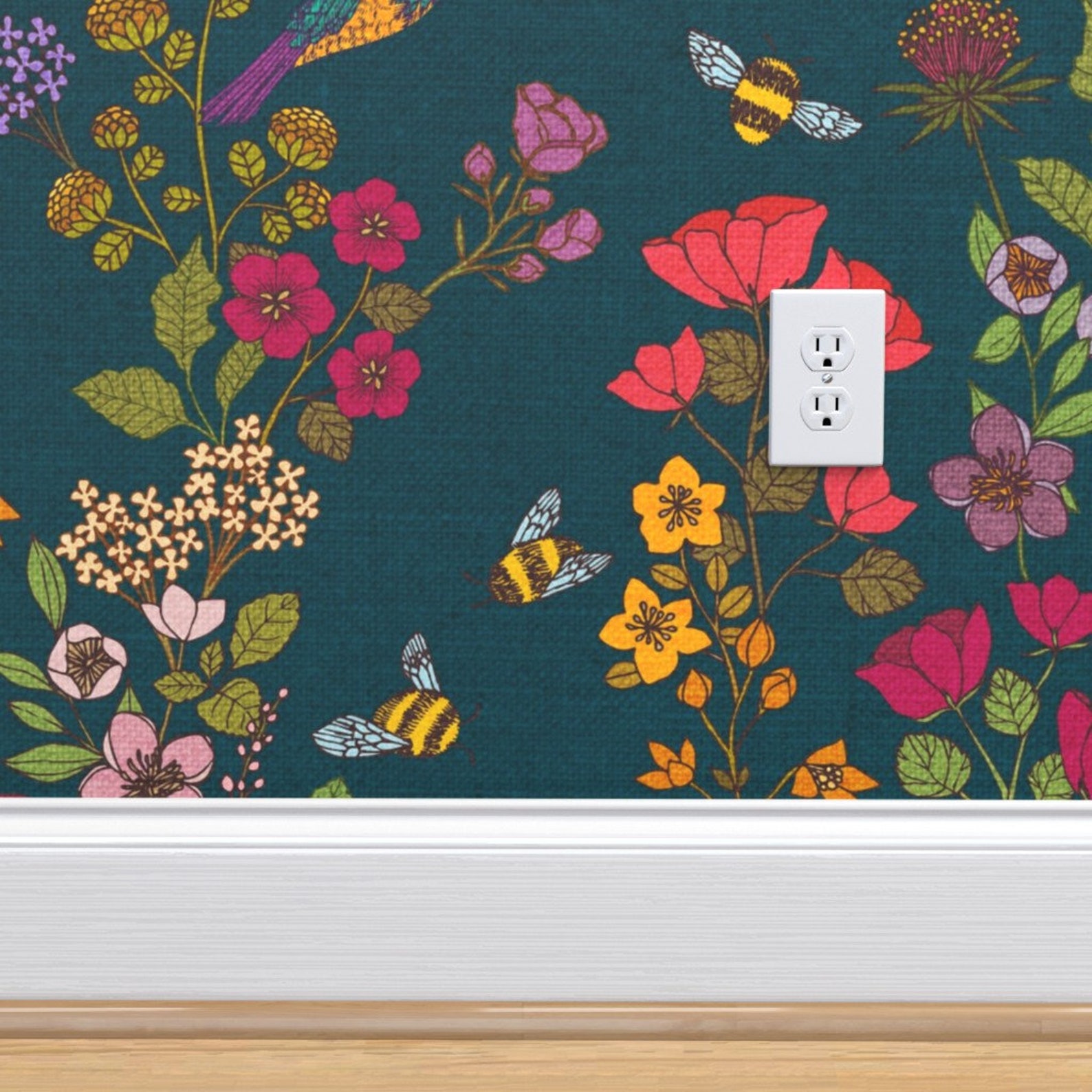 Pollinators Wallpaper Hummingbirds and Bees forest by | Etsy