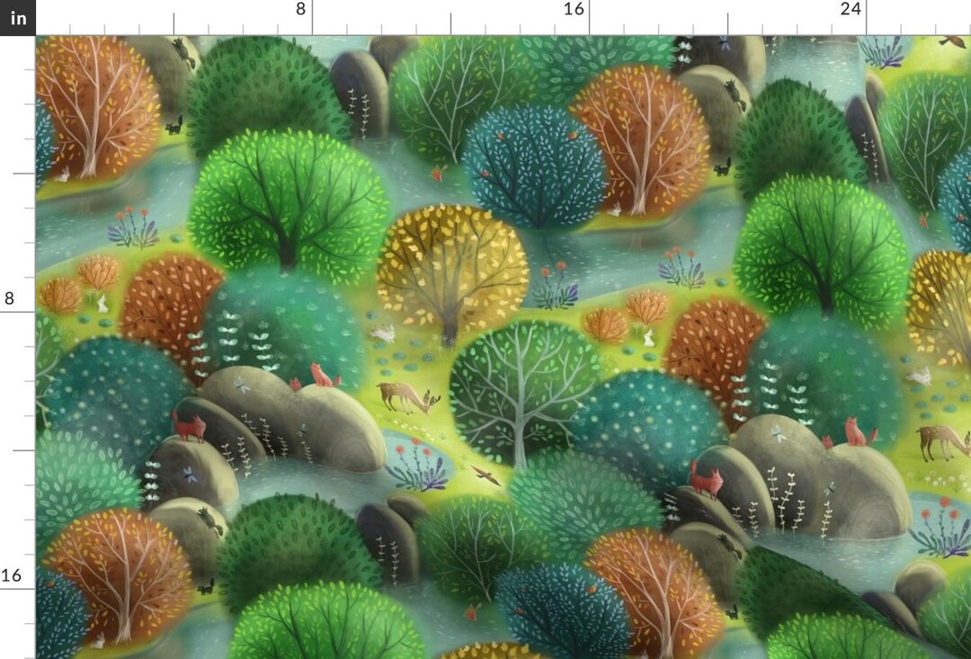 Foggy Forest Fabric - Emerald Forest by Gaiamarfurt - Emerald Forest ...