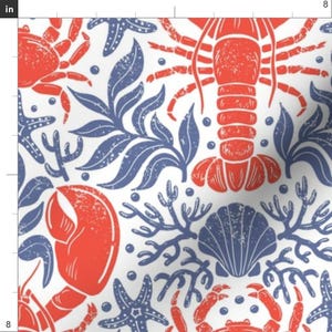 Crustacean Core Fabric - Lobster and Crab Damask by Whimsical_brush ...