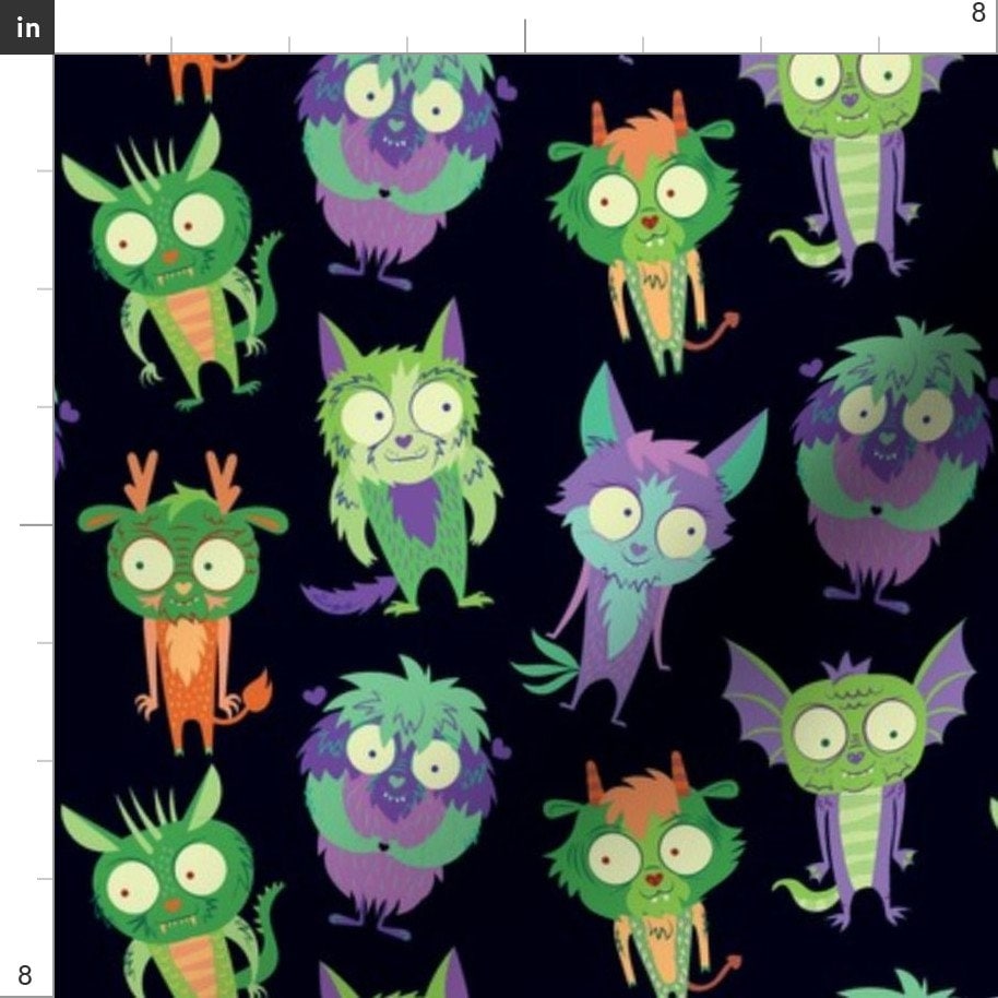 Halloween Fabric Monster Mash-Up Tiny Size By Pinkowlet | Etsy