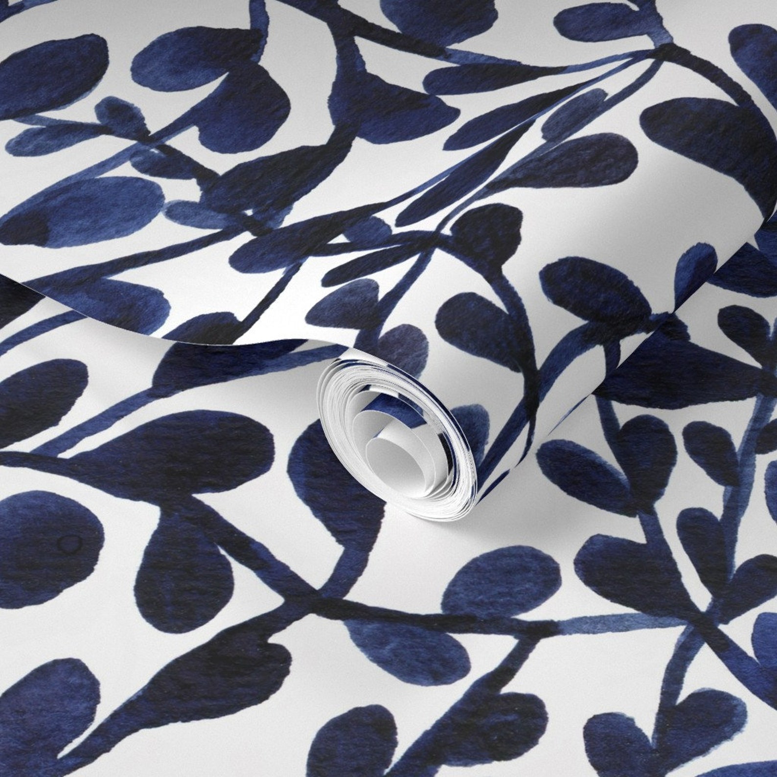 Botanical Wallpaper Navy Floral Leaves by Marjolein in - Etsy