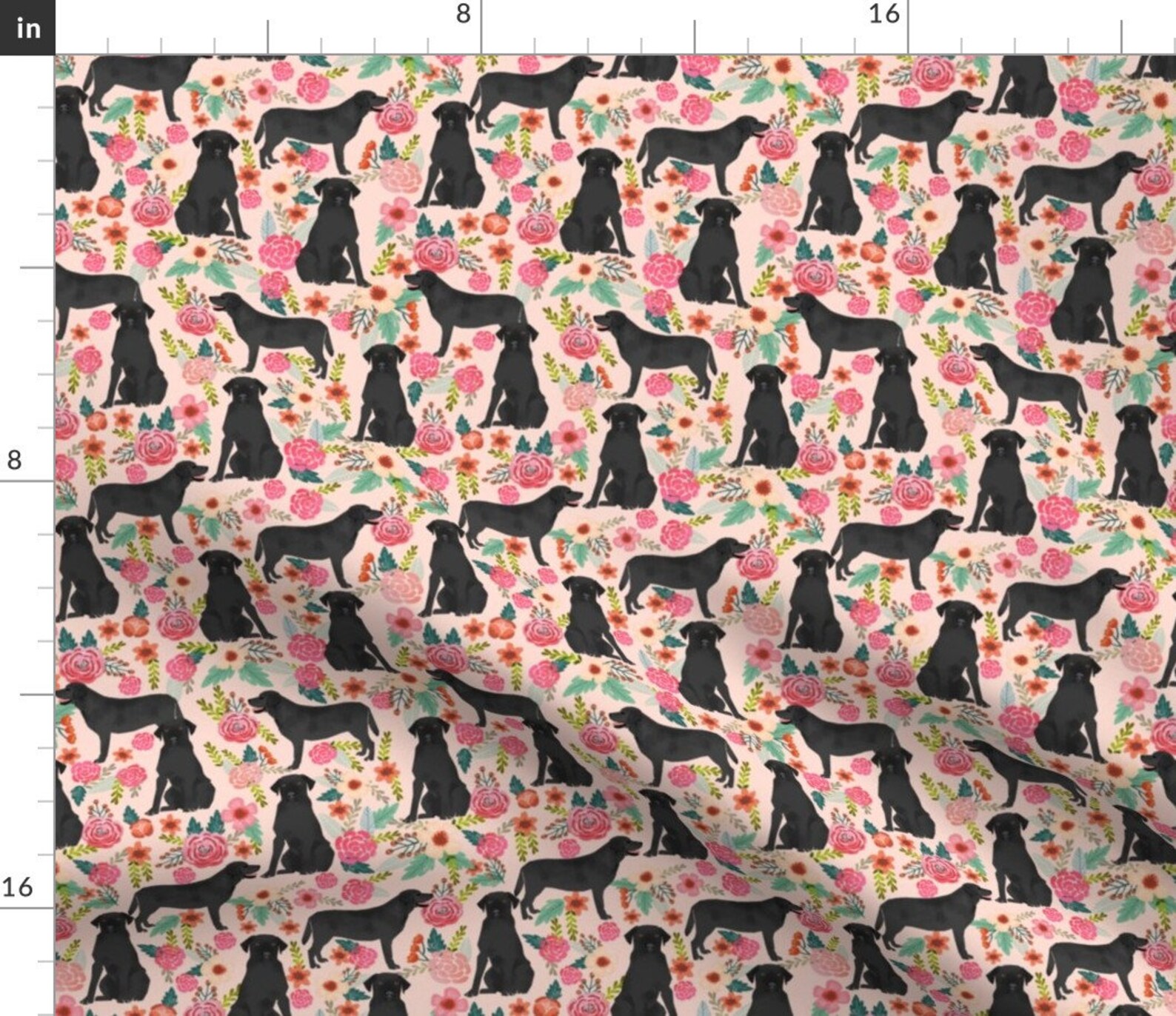Floral Black Lab Fabric Black Lab Florals Fabric by - Etsy