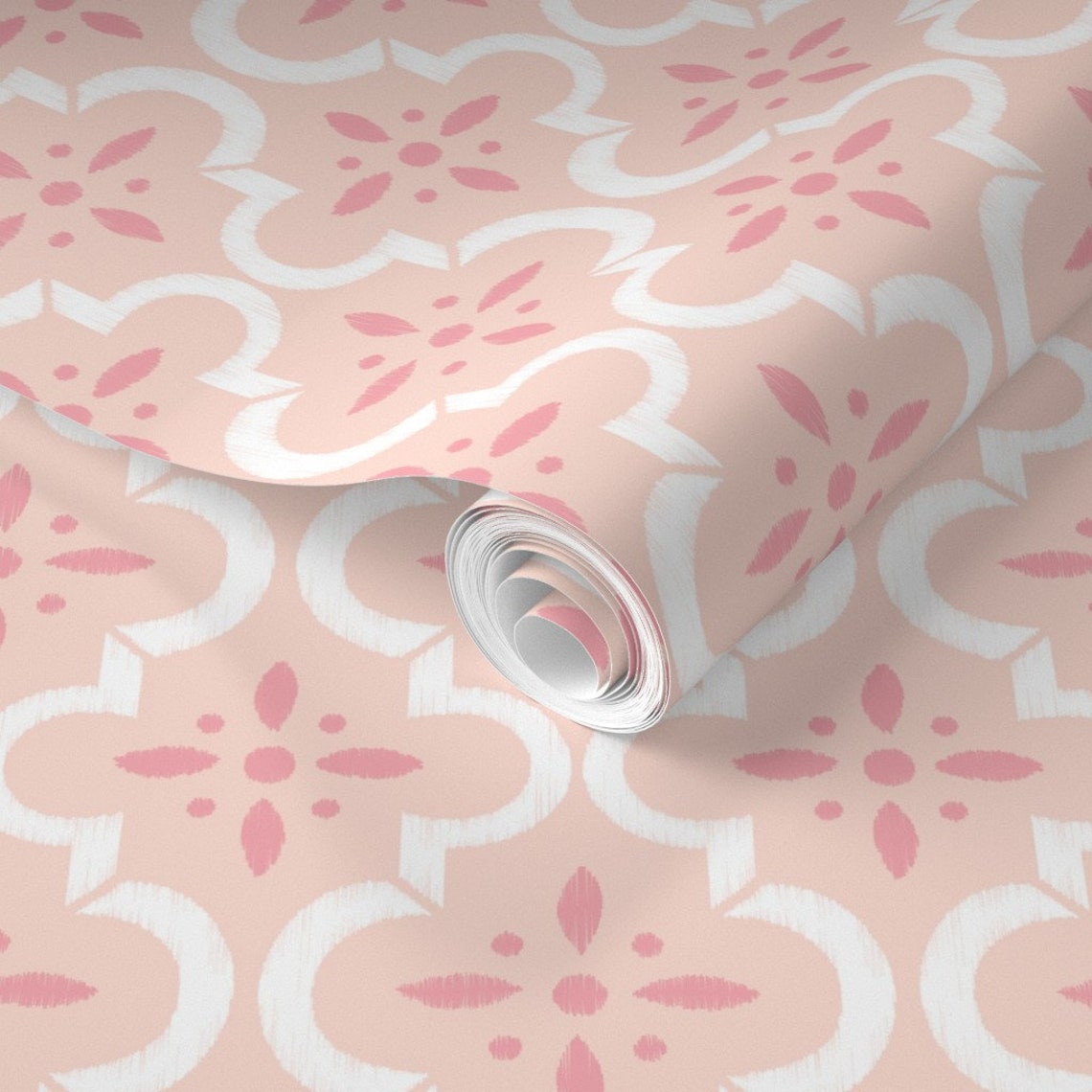 Pink Moroccan Tile Wallpaper Blush Pink Ikat Moroccan by - Etsy