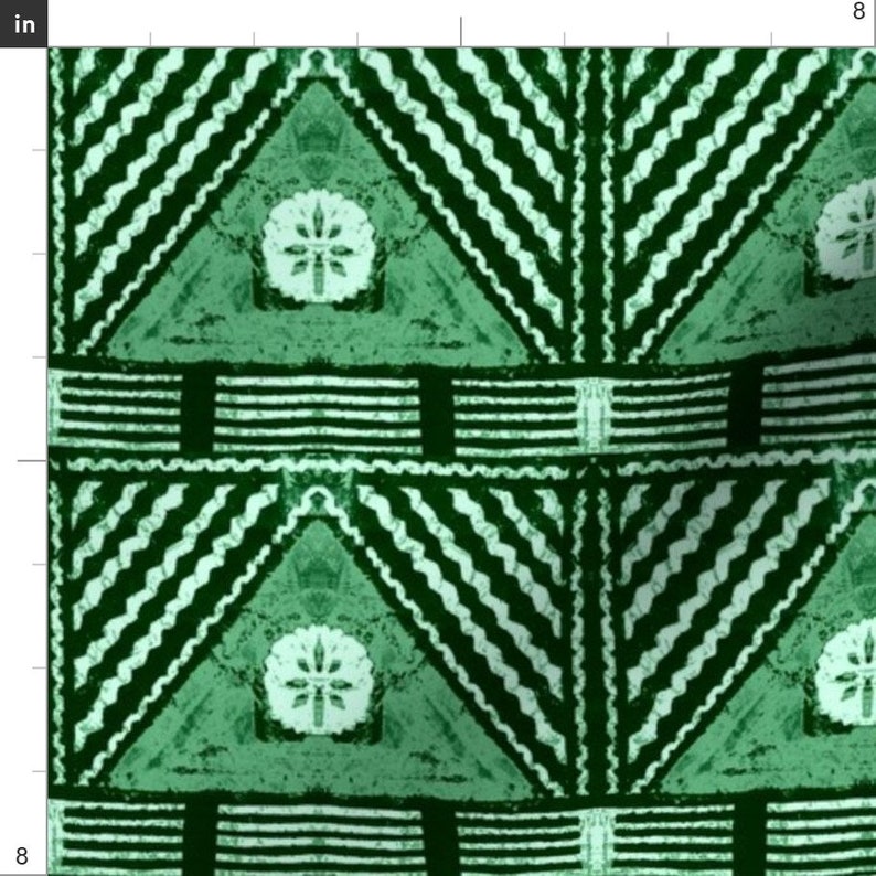 Fiji Green Geometric Illustration Fabric Fijian Tapa 246 by - Etsy