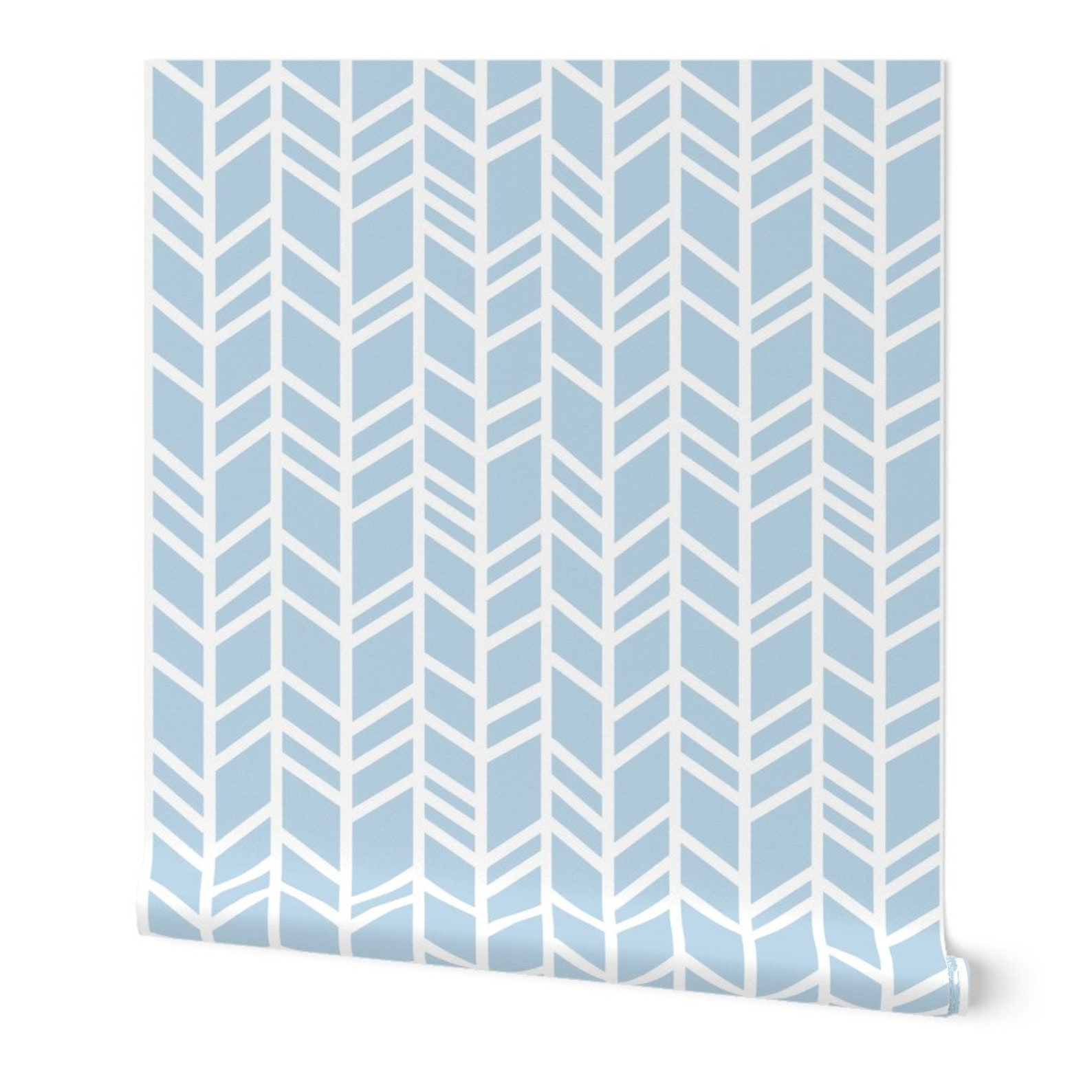 Chevron Wallpaper Herringbone Baby Blue and White by - Etsy