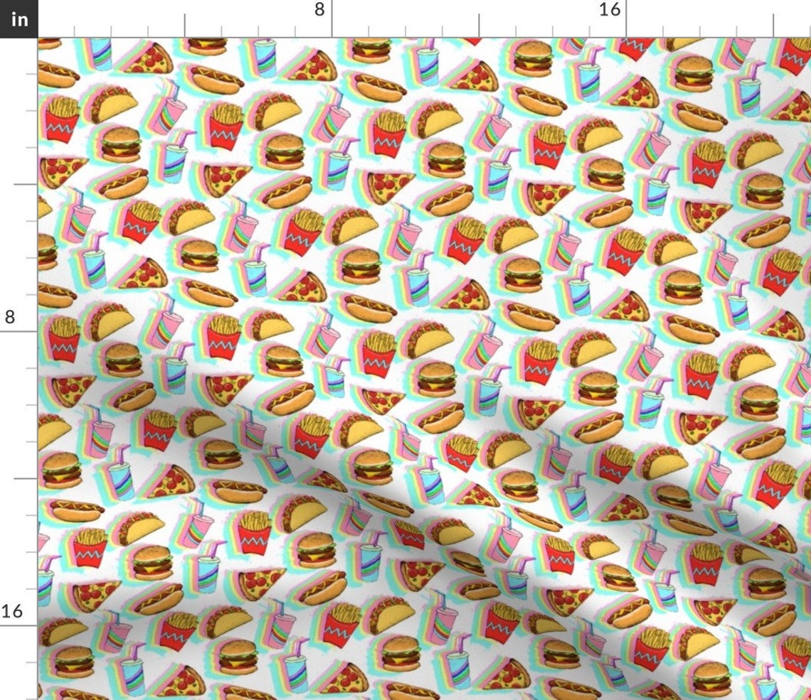 Fast Food Fabric Painted Rainbow Fast Food on White Small | Etsy