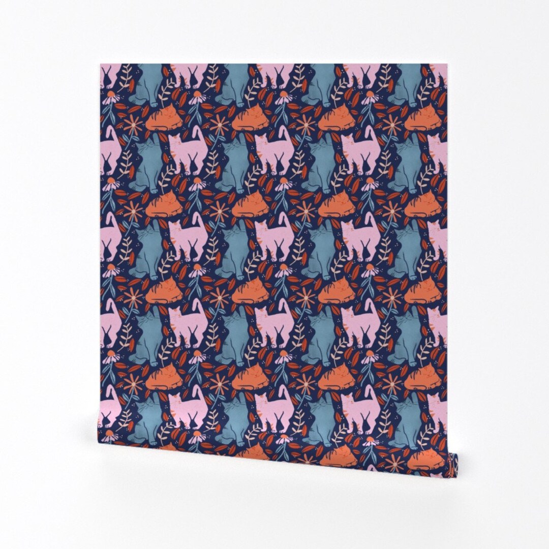 Cat Print Wallpaper Pretty Kitty Committee by Rhcreatives Modern Floral ...