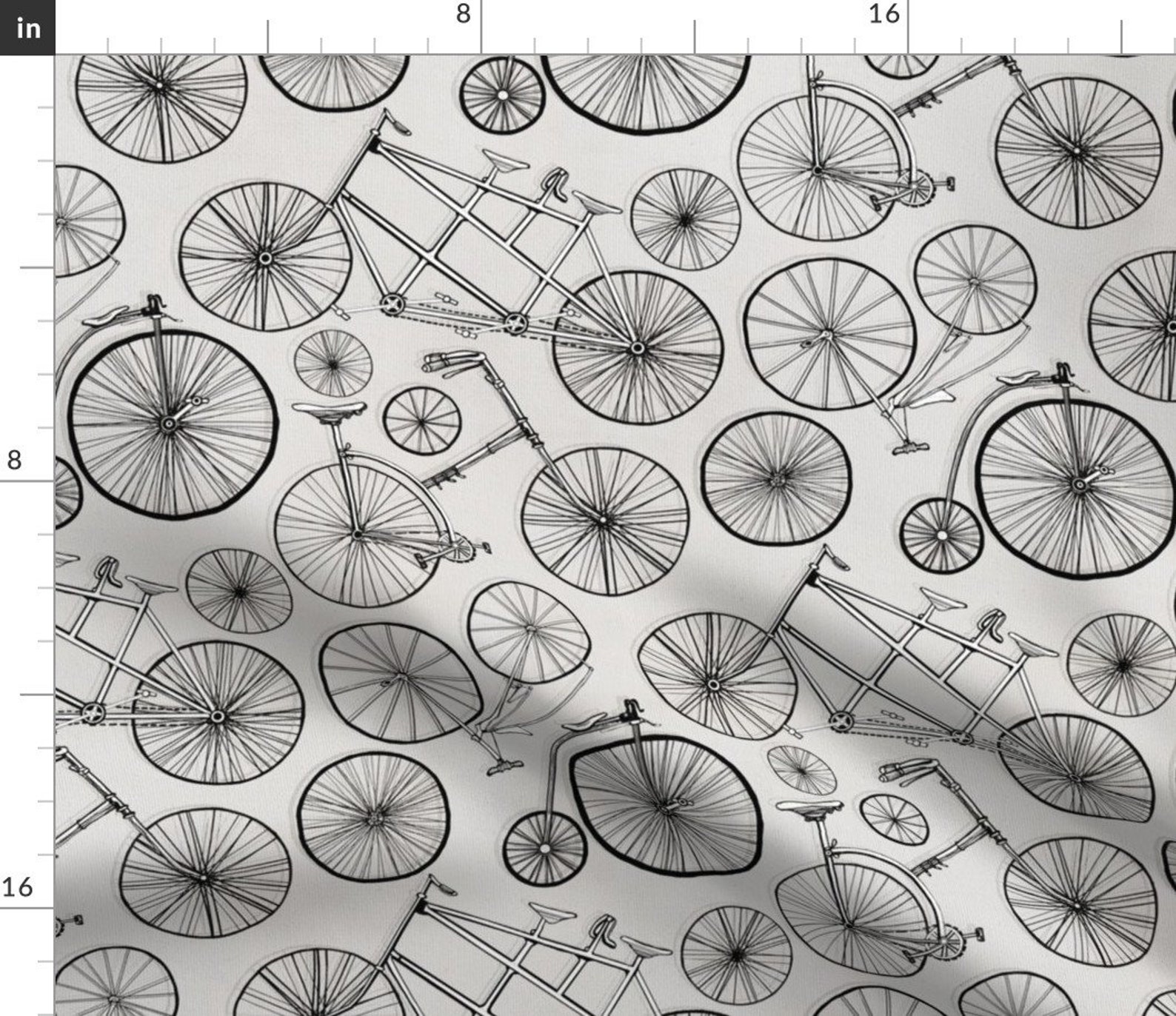Bicycle Fabric monochrome Vintage Bicycles on Soft Grey Big - Etsy