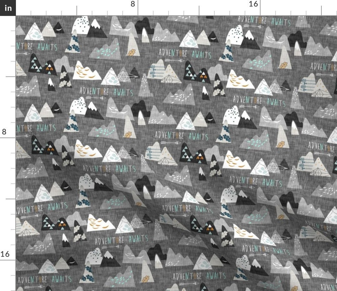 Mountain Fabric Adventure Awaits charcoal Small by Nouveau Bohemian ...