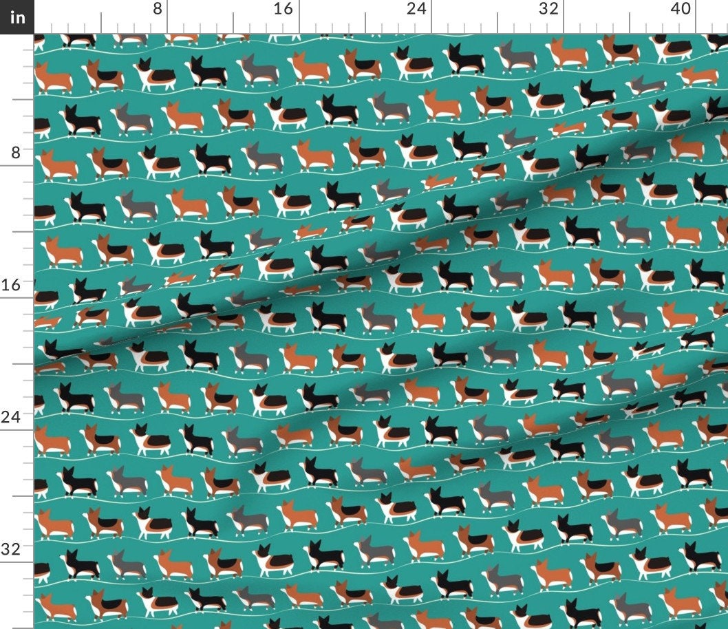 Cute Corgis Fabric Corgis on Parade in Teal by Pinkowlet | Etsy Cute Corgis Fabric Corgis on Parade in Teal by Pinkowlet | Etsy