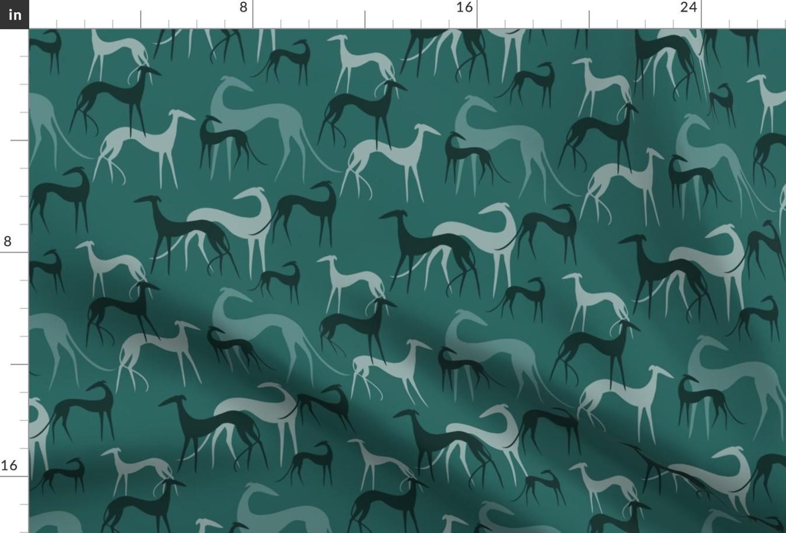Sighthounds Emerald Fabric - Teal Aqua Turquoise Greyhound Italian ...