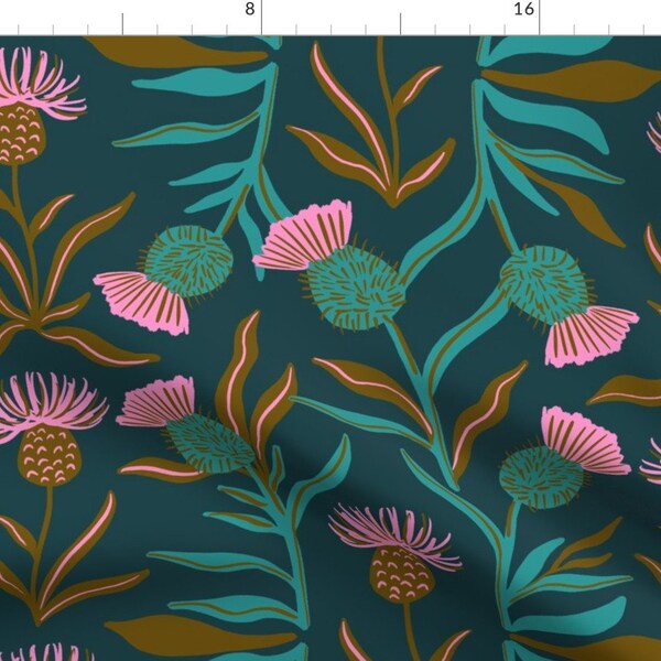Teal Meadow Fabric - Etsy