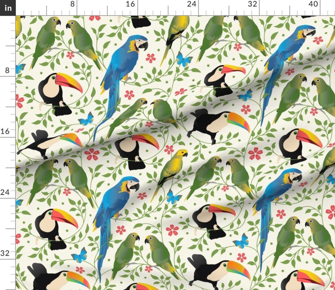 Tropical Bird Fabric Birds and Blooms Exotic Parrots and - Etsy